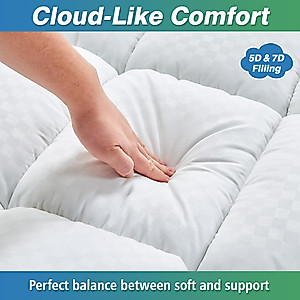 Lunsing Queen Mattress Topper, Extra Thick Pillow Top Queen Size Mattress Pad Cover for Back Pain, 6-21 inches Deep Pocket, 60 x 80 inches