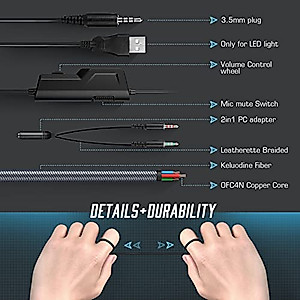 Gaming Headset for PC, Xbox One Headset with Detachable Cat Ear Headphones, PS5 Headset with Noise Canceling Microphone, PS4 Headset with 7.1 Surround Sound, LED Lights Black