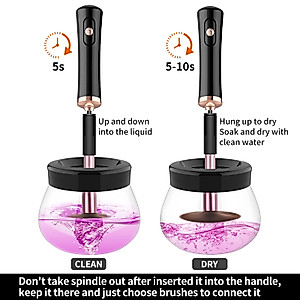 Fesmey Automatic Makeup Brush Cleaner Machine,Spinning Makeup Brush Cleaner and Dryer,Super-Fast Electric Make Up Brush Cleaner Cleanser Machine with 8 Size Collars (Black)