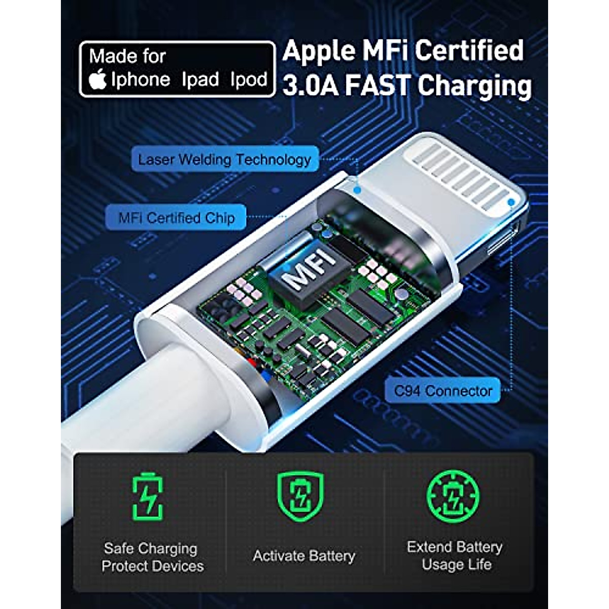 iPhone Car Charger [Apple MFi Certified],HOSOW 40W USB C Car Charger Dual Port PD Fast Charging Car Adapter with 2x Type C to Lightning Cable for iPhone 14 13 12 Pro Max/Mini/11/XS/XR/X/8 Plus/iPad/SE