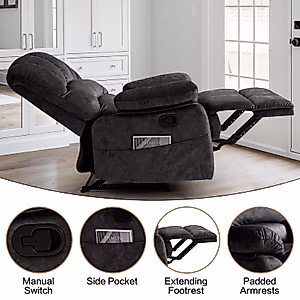EASELAND Oversized Wide Recliner Chair, Manual Recliner Single Sofa, Soft Fabric Overstuffed Reclining Chair for Living Room, Theater Seating for Big Man (Dark Grey)