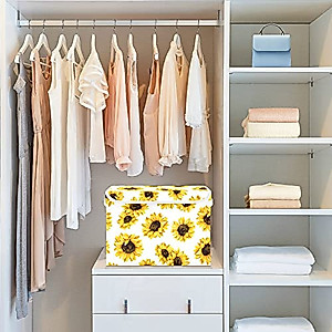 stargrass Foldable Storage Bin Fabric Decorative Storage Box with Lid and Handles,Flower Sunflower Yellow Collapsible Storage Basket 11.8x12.6x16.5 Inch