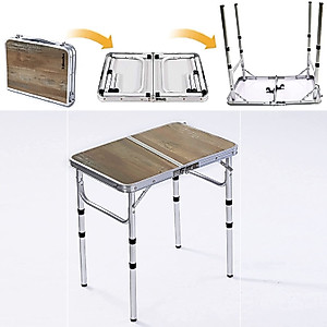 YihuiKo Small Folding Table,3 Adjustable Heights Foldable Table, Camping Table,Outdoor Folding Table with Storage Mesh Layer，Portable Table for BBQ,Patio,Garden and Indoor(Brown)