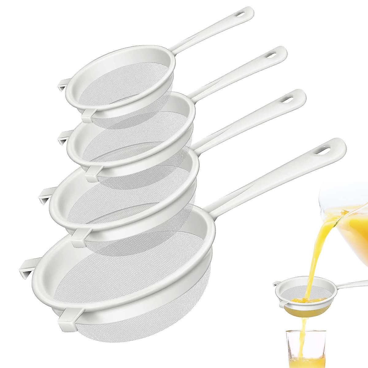 4 Pcs Plastic Nylon Fine Mesh Strainer with Handle, Sieve Fine Mesh Colander Flour Sifter for Yogurt Baking Kitchen Kefir Tea Juice Pasta