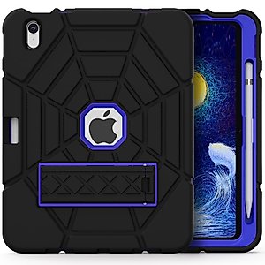 Grifobes Kids Case for iPad 10th Generation Case, for 2022 10.9 inch iPad 10 th Generation Case with Pnecil Holder & Stand, Heavy Duty Shockproof Rugged 10.9" 10 Gen Cover for Kids Boy (Black+Blue)