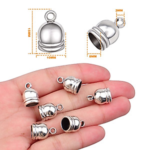 Aylifu 50pcs Silver Cord End Caps Glue-in Tassel Cap Clasps Connectors Leather Cord Findings Kit for DIY Bracelet Necklace Jewelry Making