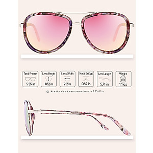 BIRCEN Polarized Sunglasses for Women UV - Protection Womens Retro Mirrored Pink Aviator Shades with Acetate Frame BC2001