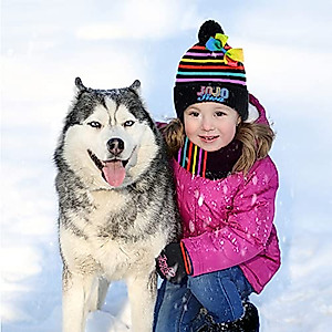 JoJo Siwa Kid’s Winter Hat, Scarf, and Snow Gloves, 3 Pc. Set, Soft and Warm Pom-Pom Beanie with Big Bow