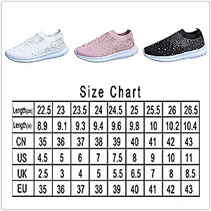 Women's Crystal Breathable Slip-On Walking Shoes, Sparkly Glitter Mesh Sneakers Athletic Walking Shoes, Ladies Casual Trainers Sock Jogging Shoes (Black,38)