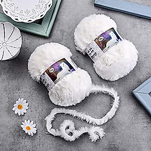 2 Pieces Skeins Soft Fur Yarn Fuzzy Fur Yarn Chunky Fluffy Faux Fur Yarn Eyelash Yarn Cream Fur Yarn for Crochet Blankets Rugs Clothes Knitting Projects, 30 Meters and 50 Grams for Each (White)