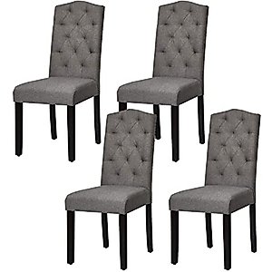 ERGOMASTER Parsons Dining Chairs Set of 4, Tufted Upholstered Kitchen Room Chairs with Solid Wood Legs, Padded Seat for Living Room, Restaurant, Wedding, Meeting, Celebration (Gray,4)