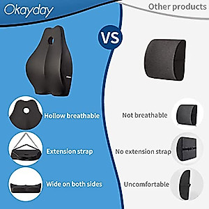 Okayday Ergonomic Lumbar Support Pillow for Office Chair Car Seat Orthopedic Memory Foam Back Cushion with Breathable Mesh Cover, Relieve Back Pain & Improve Posture, Spinal Alignment (Black)