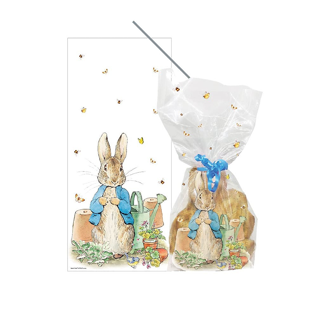 Anniversary House Official Beatrix Potter™ Peter Rabbit™ Treat Bags, BOPP Cellophane Bags, 12.5 x 28.5cm, Pack of 20, Including Twist Ties, Party Bags for Baby Showers, 1st Birthdays, M569