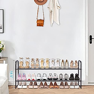 SLEEPING LAMB 2 Tier Metal Long Shoe Rack for Closet, Stackable Wide Shoe Storage Organizer 18-Pairs Low Shoe Shelf for Entryway, Bedroom, Wire Grid, Bronze