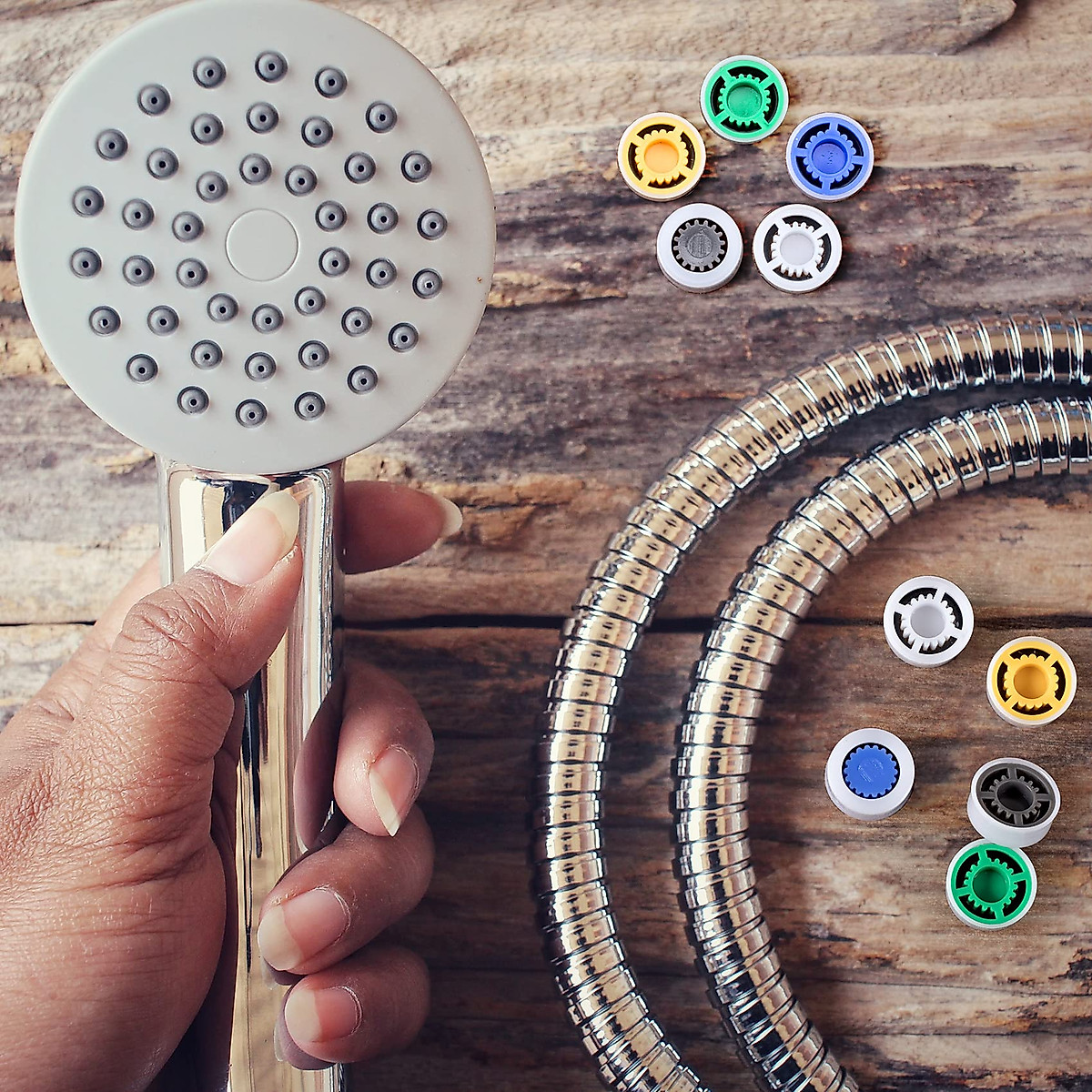 PAGOW 10pcs Shower Flow Reducer Limiter, gpm 1.5 1.8 2.0 2.5 3.0 Shower Head Flow Restrictor, Shower Head Water Saver Adapter Set for Handheld Shower, Bathroom, Toilet (0.56x0.54 x 0.21inch)