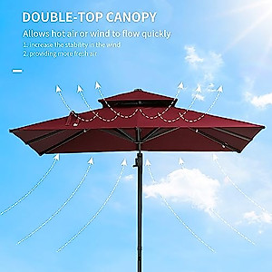 Outsunny 10ft Cantilever Patio Umbrella with Base, Hanging Aluminum Offset Umbrella with 360° Rotation, Easy Tilt, 8 Ribs, Crank, Cross Base Included for Backyard, Poolside, Lawn, Garden, Wine Red