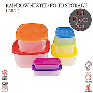 Kitchen Details 14 Piece Food Storage Container Set | Nested | 7 Containers and 7 Lids | Stackable | BPA Free | Dishwasher & Freezer Safe | 7 Sizes | Rainbow