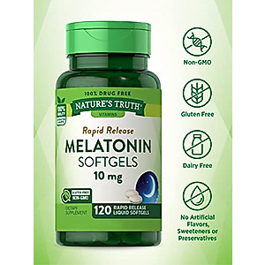 Melatonin 10mg | Quick Release Softgel Capsules | 120 Count | Non-GMO & Gluten Free Supplement | by Nature's Truth