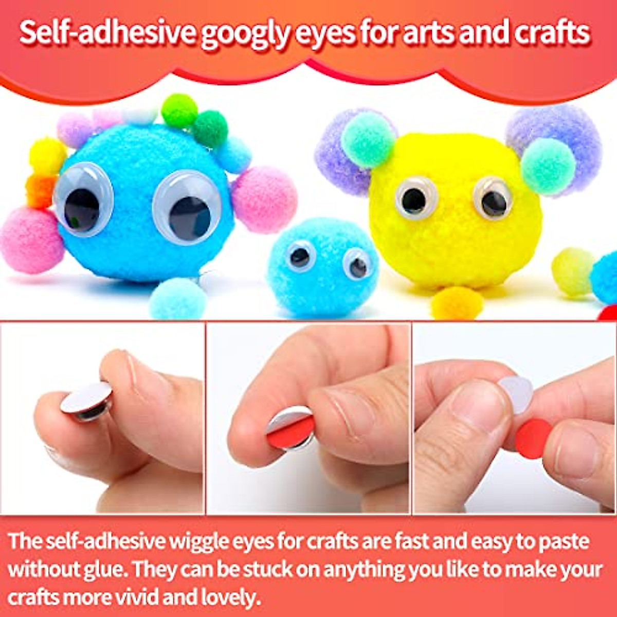 Iooleem 300pcs 20mm Googly Wiggle Eyes Self Adhesive, Wiggle Eyes, Googly Eyes, Googly Eyes for Crafts.