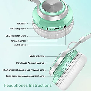 BASEMAN Wireless Headphones Over Ear, Long Battery Life Deep Bass Bluetooth Headphones with Microphone Wireless and Wired Headset for Computer iPhone Teens Girls Women School Travel - Green