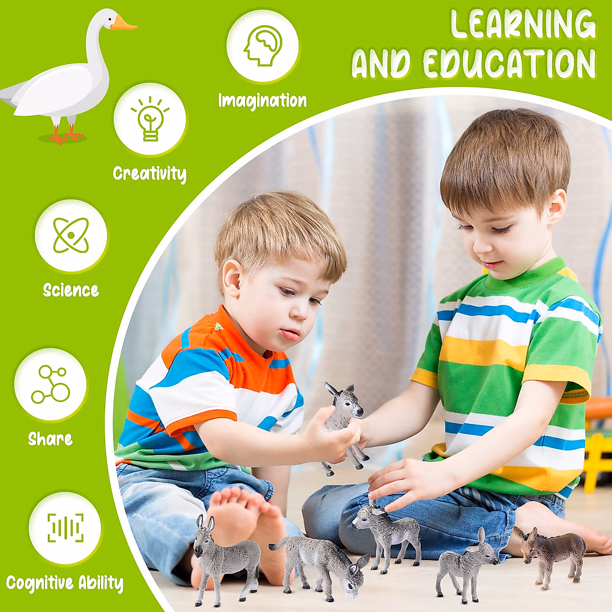 9 Pcs Donkey Figurine Miniature Toy Donkey Small Plastic Animal Figurine Party Favors Realistic Farm Toys Simulated Model Little Preschool Toy Figure Playset Cake Topper for Collection Birthday Gifts