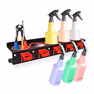 COSYOO Spray Bottle Rack - Spray Bottle Wall Rack, Auto Cleaning Detailing Tools, Can Holder Storage Rack Organizer Wall Mounted Aerosol Bottle Organizer with 5 Holes and 5 Hanging Hooks