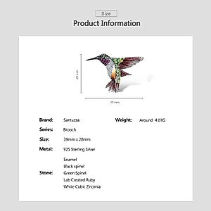 Santuzza Hummingbird Brooch 925 Sterling Silver Cubic Zirconia Enamel Bird Brooches Pin for Women
