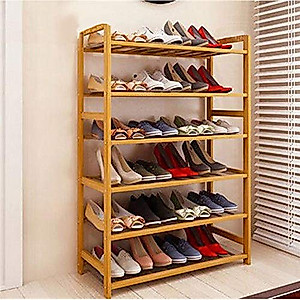 KCHEX 6 Tier Wood Bamboo Shelf Entryway Storage Shoe Rack Home Furniture Organizer Bench Holder Seat Natural Hallway Home