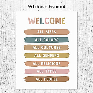 All Are Welcome Here, Classroom Art Print, Kids Diversity Prints, Affirmations Art, Classroom Decor, Nursery Decor, Playroom Decor, Children's Wall Art, Unframed (8X10 INCH)