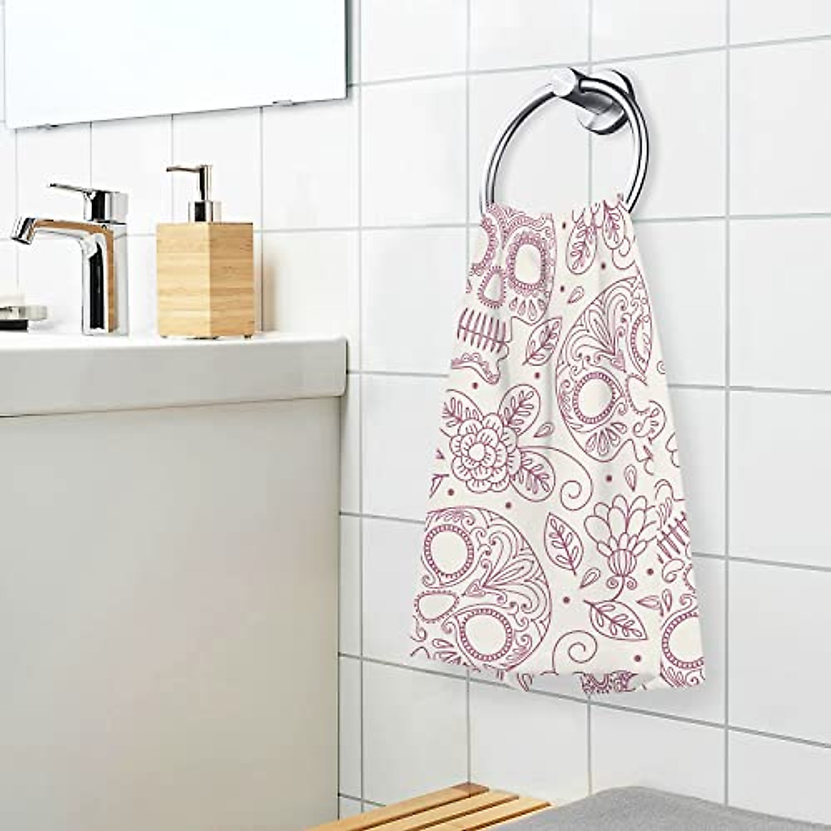 ALAZA Pink Sugar Skull Day of The Dead Hand Towels for Bathroom 1OO% Cotton 2 pcs Face Towel 16 x 28 inch, Absorbent Soft & Skin-Friendly