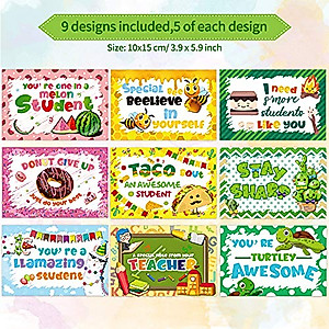 Outus Thinking of You School Postcards Motivational Inspiration Accents for Teachers to Send To Students, 9 Styles, 4 x 6 Inch Encouragement Notecards for Home School Classroom Preschool (45 Pieces)