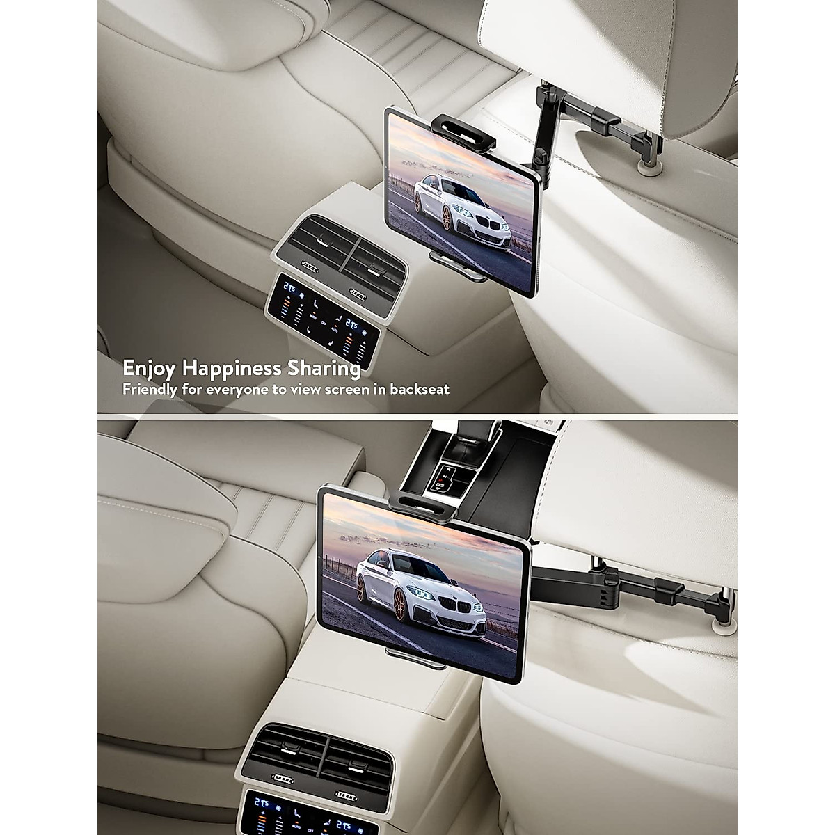 Tryone Car Headrest Tablet Holder Mount Stretchable Backseat Tablets Stand for Kids, Car Seat Mounts Compatible with iPad Pro 12.9 Air Mini, iPhone, Galaxy Tab, Switch, All 4.7-12.9" Screen Devices