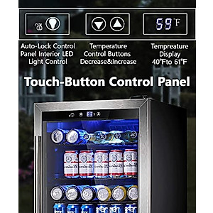 Joy Pebble Mini Fridge Beverage Cooler - 128 Can mini fridge with glass door for Soda Beer or Wine -Drink Dispenser Small Refrigerator with Adjustable Thermostat for Office Home (4.4 cu.ft)