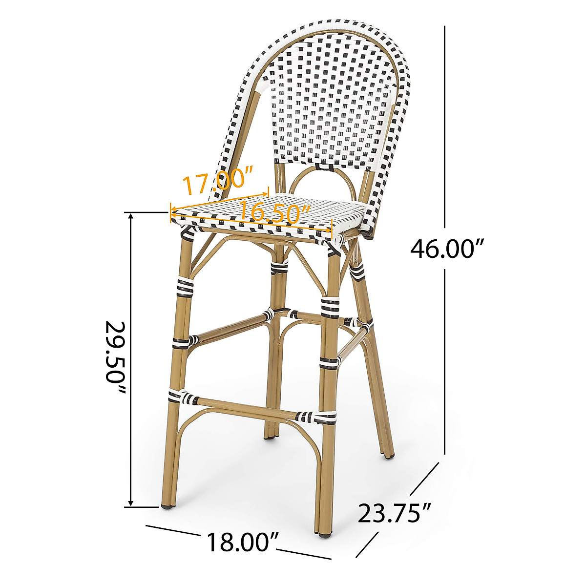 Christopher Knight Home Kinner Outdoor French Bistro Barstools - Aluminum and Wicker - Black/White/Bamboo Finish (Set of 2)