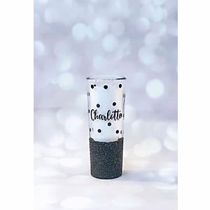 Birthday Wine Glass, Glitter Shot Glass, Name, Polka Dots, Shot