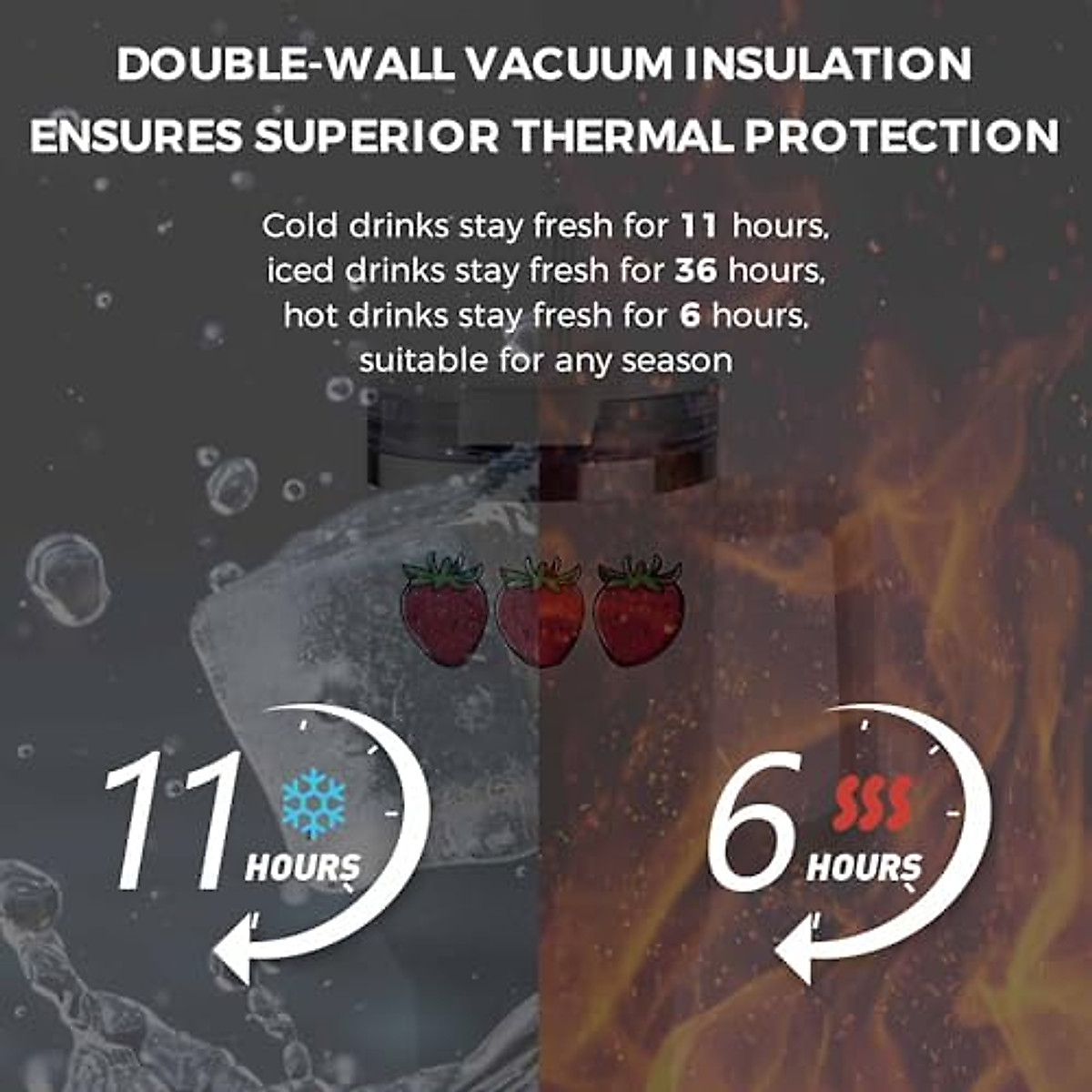 40 ounce insulated cup with handle, double-layer vacuum stainless steel material, equipped with straw, can keep warm or maintain cold drinks Strawberry Fruit 1 grey