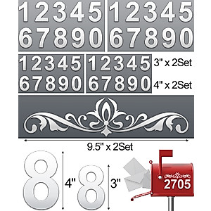 Mailbox Numbers, Reflective Mailbox Numbers for Outside (6 Sets), Waterproof House Numbers for Mailbox, White Number Mailbox Stickers Self-Adhesive for Signs, Home, Door, Window, Address Number (0-9)