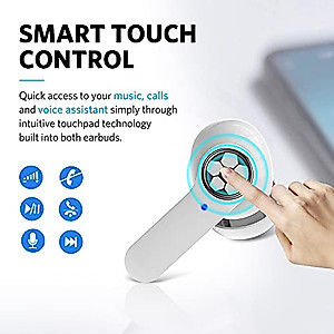 NURMUN Wireless Earbuds Upgraded Bluetooth V5.1 in-Ear Stereo Wireless Headphones TWS Bluetooth Earbuds IPX6 45Hours Playing Time USB-C Quick Charging Case, Smart Touch Control (White)