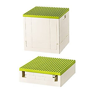 SHIMOYAMA Collapsible Kids Storage Box with Building Base for Lego Duplo Blocks, 26 Qt. Toy Organizer for Boys and Girls, 25L Stackable Toy Chests for Children, Green