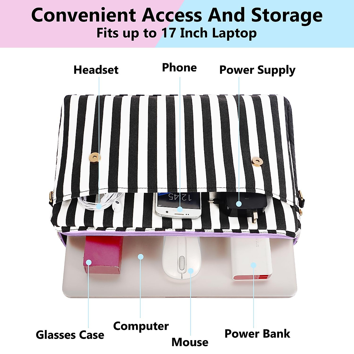 MATEIN 17 inch laptop bag for women, Large Computer Sleeve Case Briefcase with RFID Pocket & Bow, Cute Lightweight Messenger Carrying Shoulder Tote Office Bag for Nurse Teacher College Work, Purple