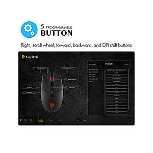 EasySMX V50 RGB Wired Gaming Mouse, Ergonomic Computer Mouse with 5 Programmable Buttons, 22 Preset Macros for PUBG, 5 DPI Settings, LED Backlit USB Mouse for Laptop/PC/Windows/Linux/Mac