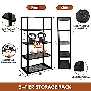 Acehome 5-Tier Bookshelf, 47" H Home Office Bookcase, Industrial Ladder Shelf, Freestanding Storage Organizer Rack, MDF Shelf and Metal Frame with for Bedroom, Living Room, Home Office-Black