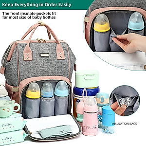 Diaper Bag for Baby Girls Boys, Baby Nappy Changing Bag with Insulated Pockets for Moms Dads, Multi-functional Waterproof Backpack with Stroller straps-Pink