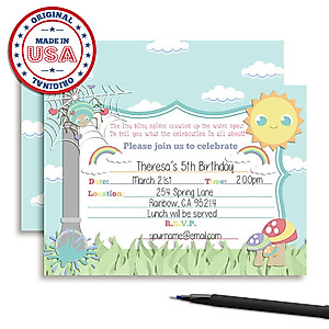 Amanda Creation Itsy Bitsy Spider Themed Birthday Party Fill In Invitations set of 20 with envelopes