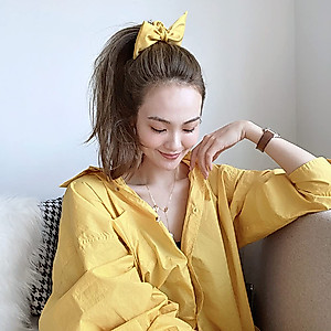 Bow Scrunchies For Long Hair - 8 Pcs Chiffon Satin Scrunchies Silk With Bow Scarf, Solid Stripe Flower Color Bow Scrunchies, Ponytail Holder With Tail, Rabbit Bunny Ear Bowknot Hair Accessories (A4)