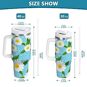 RPLIFE White Daisies Yellow Light Blue 40 Oz Tumbler, Stainless Steel Tumbler with Straw, Travel Coffee Tumbler