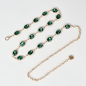 ILuvatar green glass diamond chain belt metal diamond belt women's dress metal belt women's western style belt women's belt oval decoration