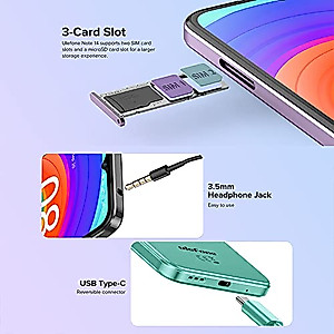 Ulefone Unlocked Mobile Phone 2023, Note 14 Android 12 3GB+16GB, Triple Card Slots 6.52" Waterdrop Screen, 8MP+5MP Dual Camera, 4500mAh Battery Dual SIM 4G Smartphone, Face Unlock, GPS, US Version