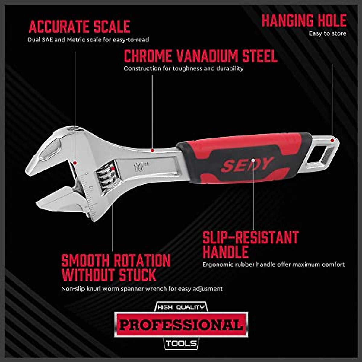 3-Piece Adjustable Wrench Set - 6-Inch 8-Inch 10-Inch - Precision Design, Durable and Corrosion-Resistant, Chrome Vanadium Steel, Anti-Slip Grips