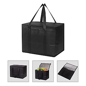 Kichvoe Insulated Food Cooler Bags Non-woven Thermal Food Tote Bags Catering Pizza Bags Food Carrying Bag with Bottom Board for Food Warm Outdoor Picnic